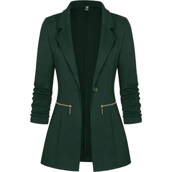Jackets & Coats | Jacket Work Office Blazer With Zipper Pockets Dark ...